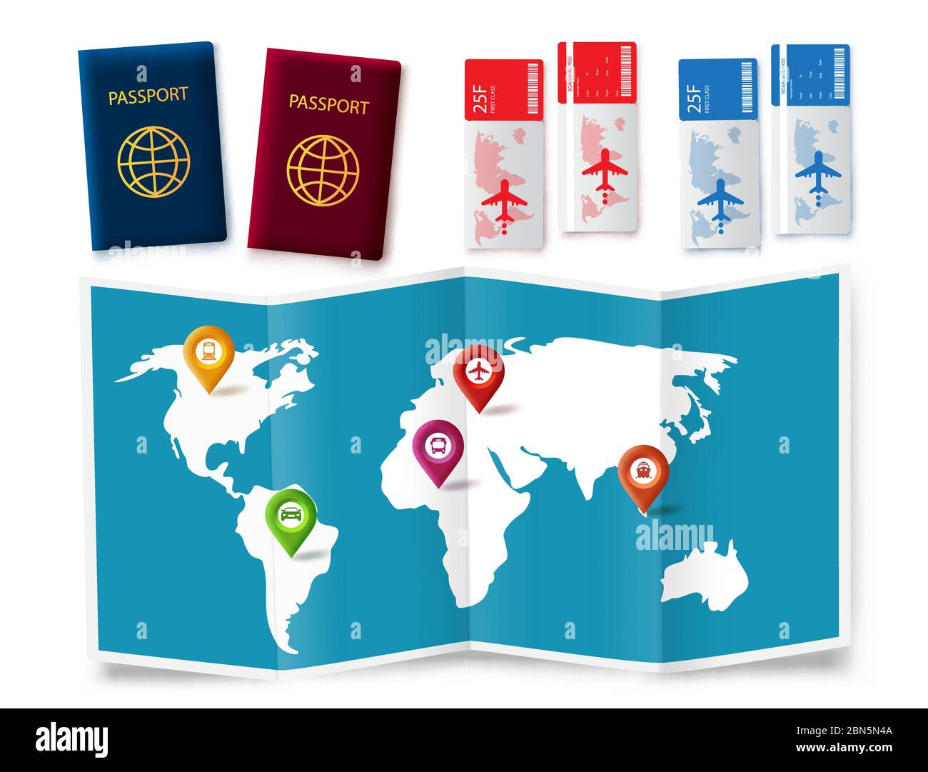 Travel map elements vector set. Travel trip and tour element like ...