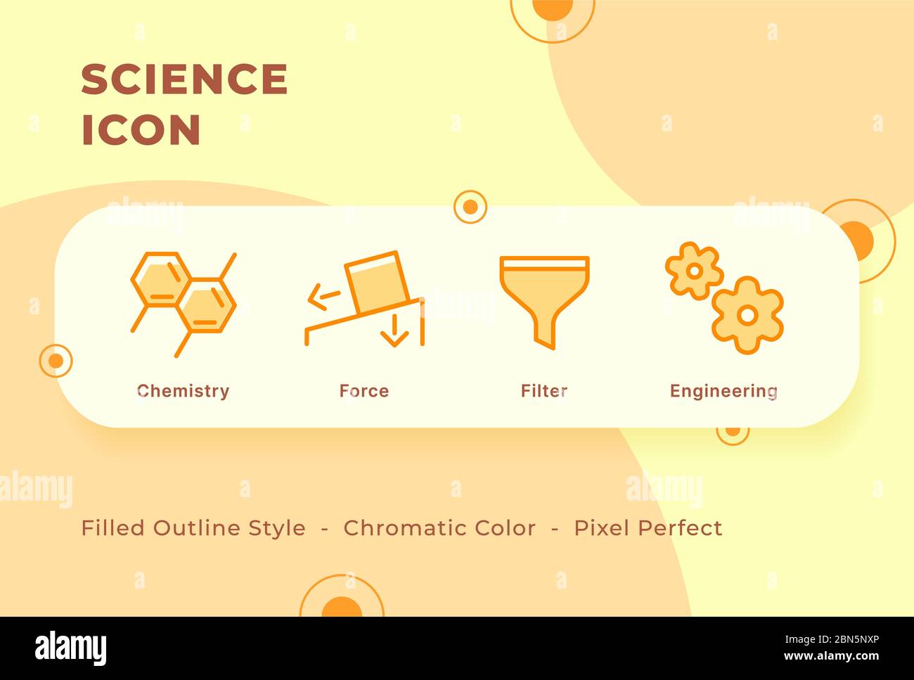Science icon set with modern flat filled outline style chromatic color ...