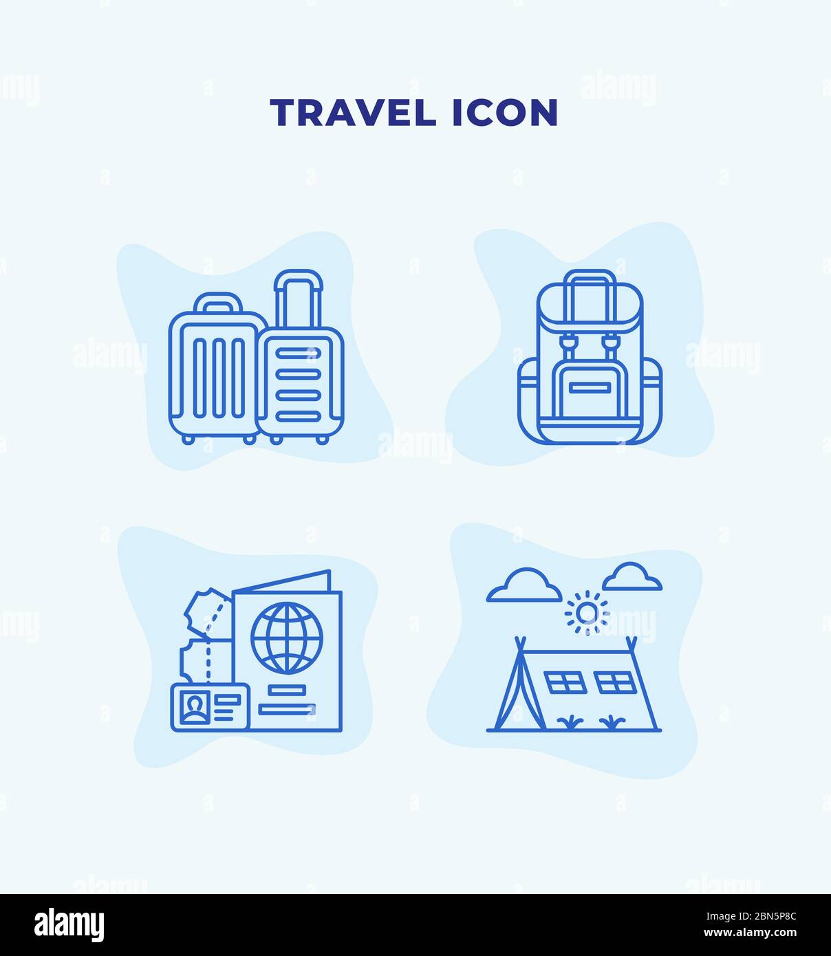 Travel icon set with blue line modern flat style vector illustration ...