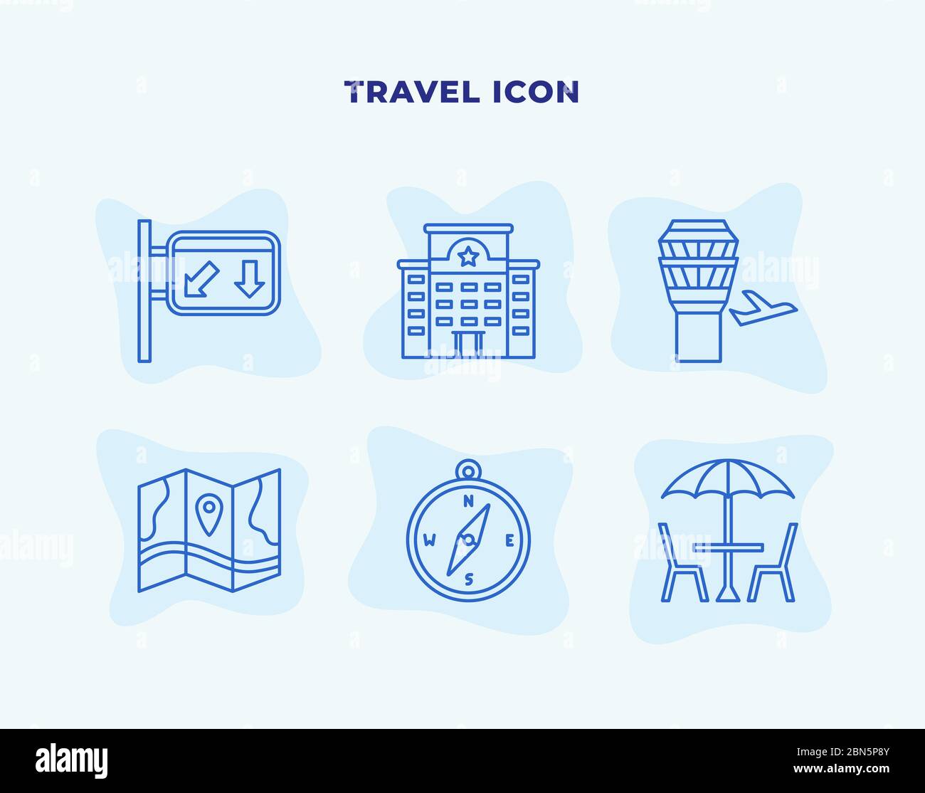 Travel icon set with blue line modern flat style vector illustration ...
