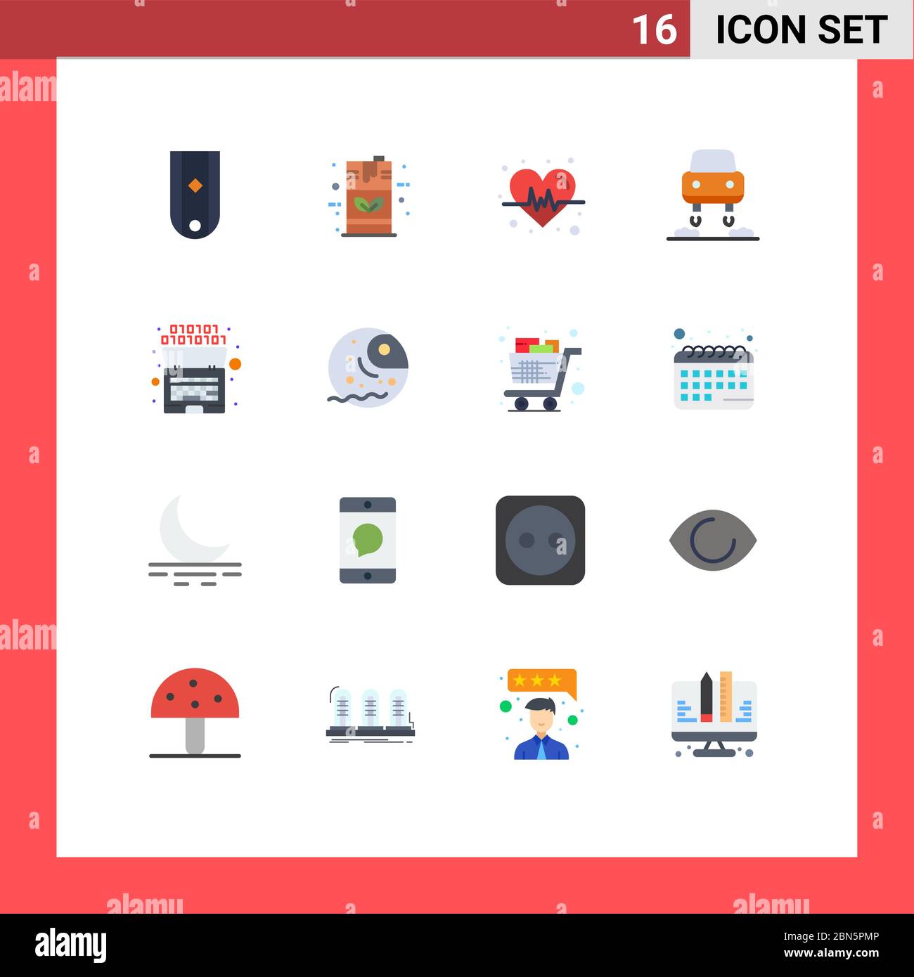 Set of 16 Modern UI Icons Symbols Signs for binary, future, fuel ...