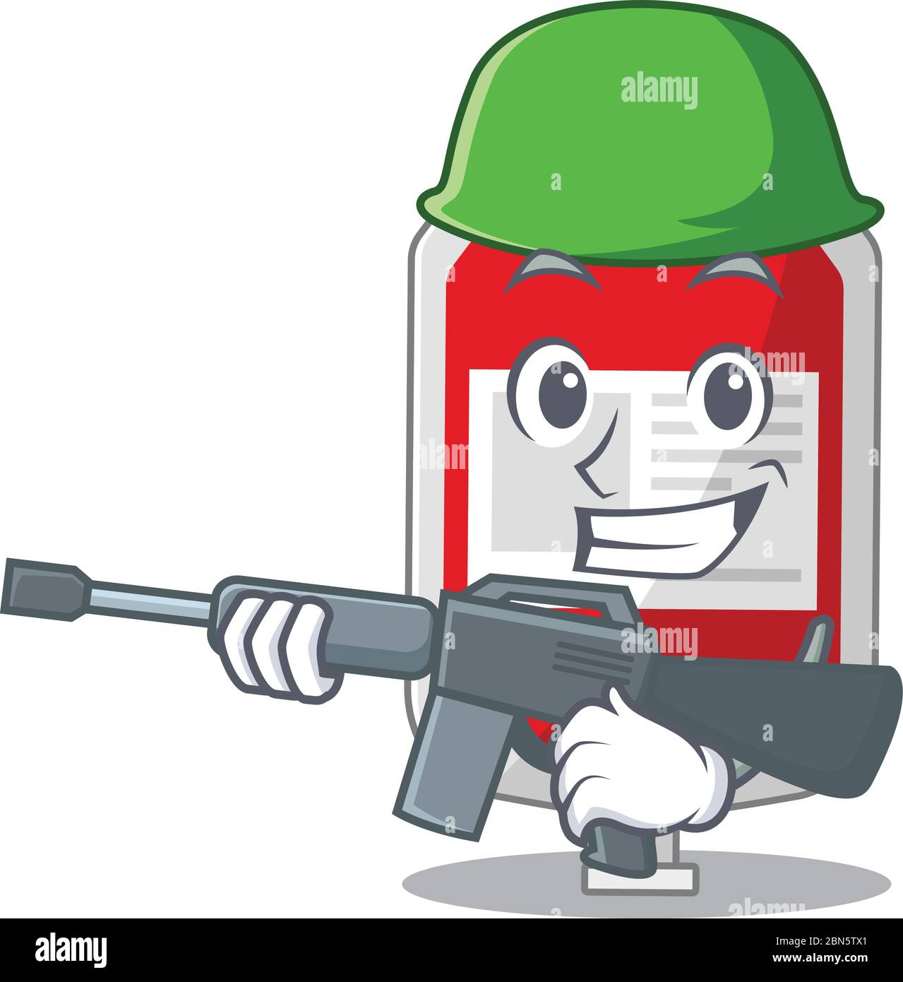 A cartoon picture of Army blood plastic bag holding machine gun Stock ...