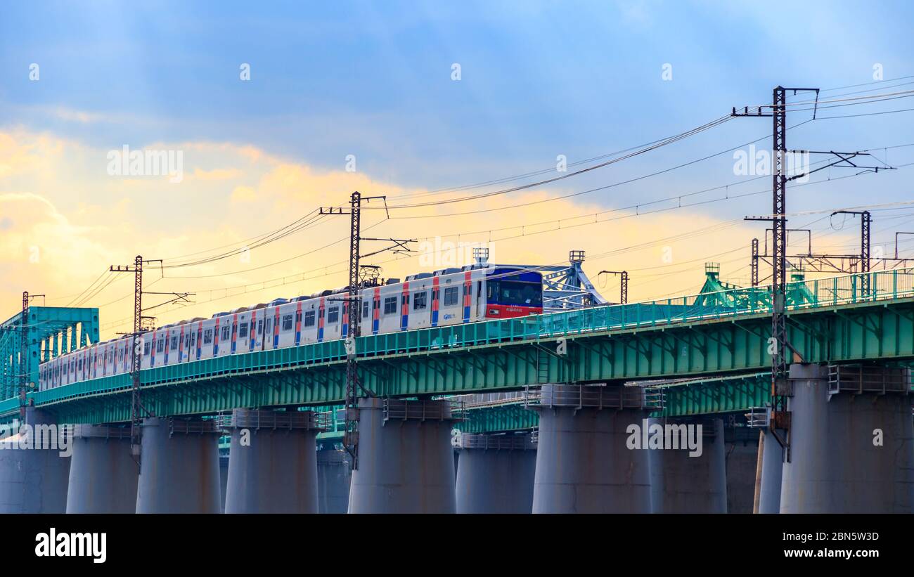 SEOUL, KOREA - January 30, 2020. Seoul Han River Railway Bridge and ...