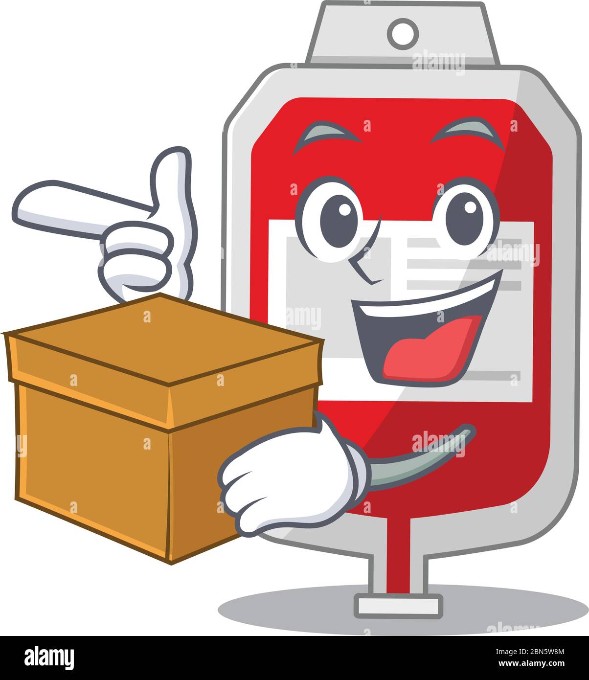 A cheerful blood plastic bag cartoon design concept having a box Stock ...