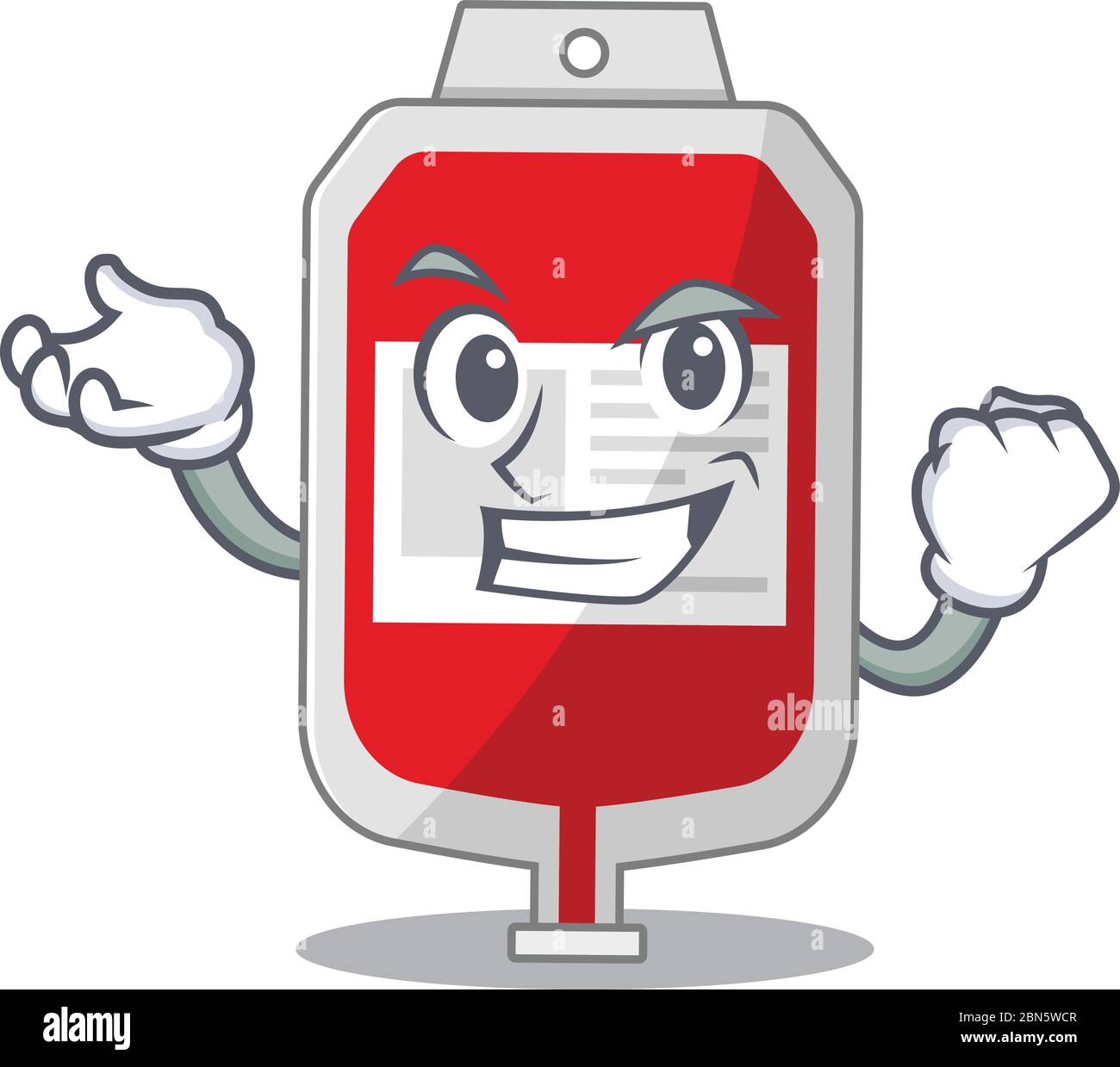 A funny cartoon design concept of blood plastic bag with happy face ...