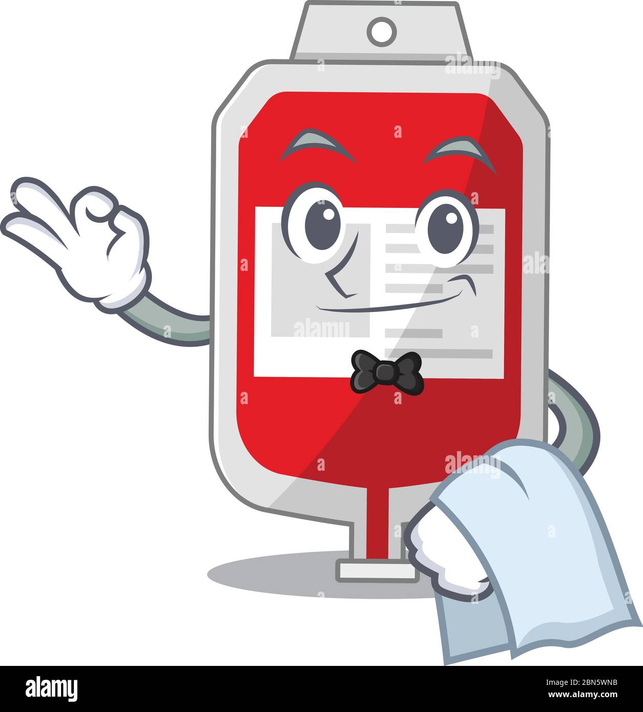 A cartoon picture of blood plastic bag waiter with a white napkin Stock ...