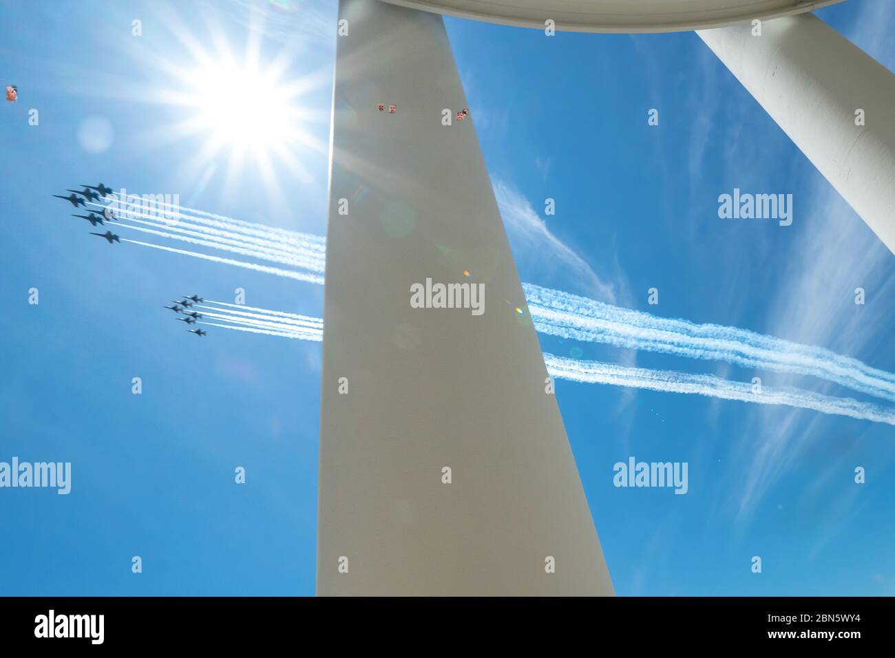 The U.S. Navy Blue Angels and the U.S. Air Force Thunderbirds fly over ...