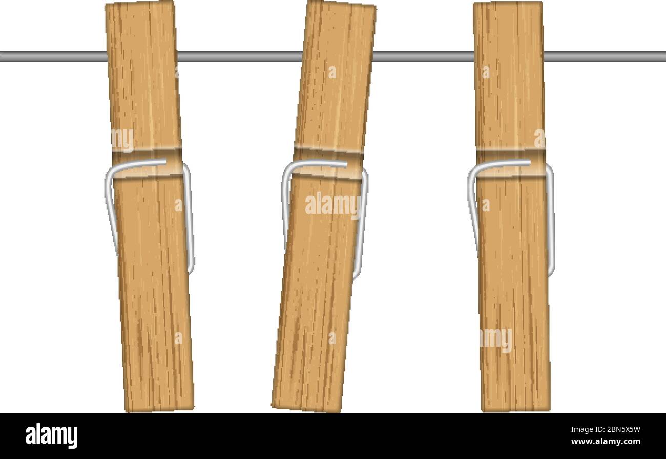 Wooden clothespins hang on rope. Vector illustration Stock Vector Image ...