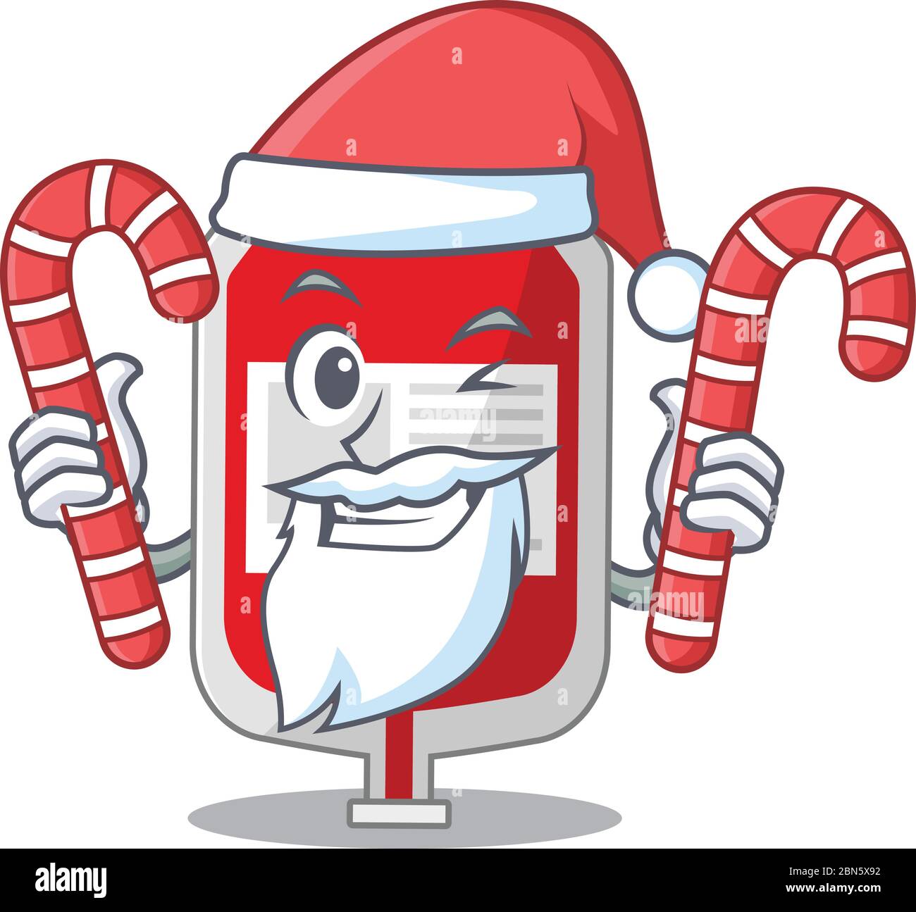 Friendly blood plastic bag dressed in Santa Cartoon character with ...