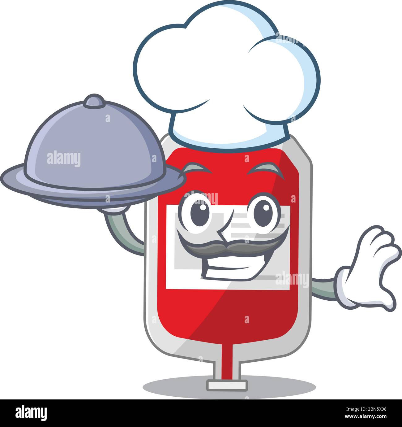 mascot design of blood plastic bag chef serving food on tray Stock ...