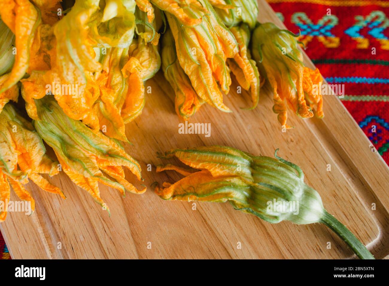 fresh squash blossoms, flor de calabaza, freshly harvested in mexico ...