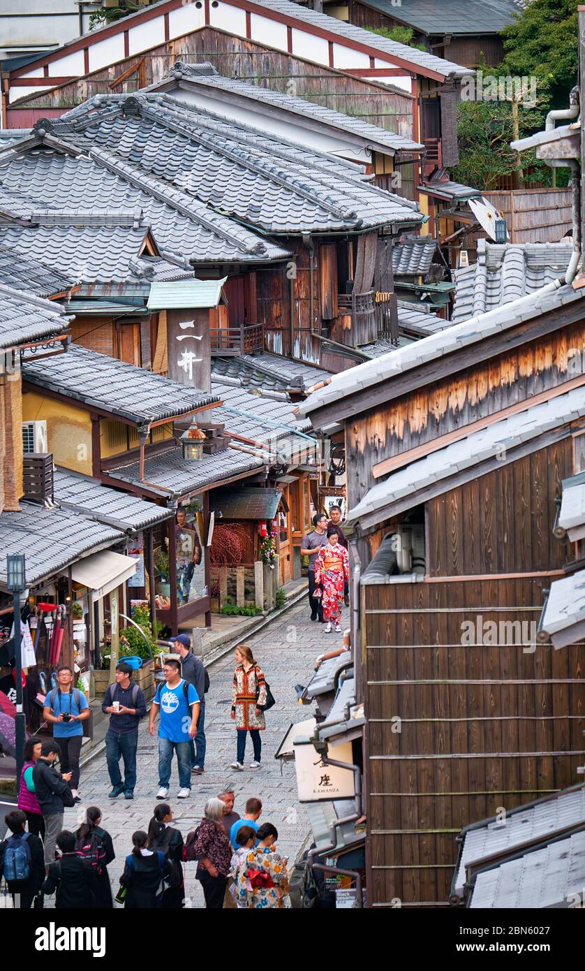 KYOTO, JAPAN - OCTOBER 18, 2019: The view from above the crowded with ...