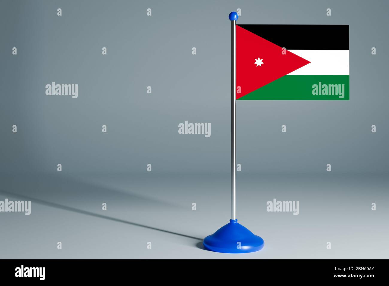 The 3d rendering realistic national flag of Jordan on steel pole on ...