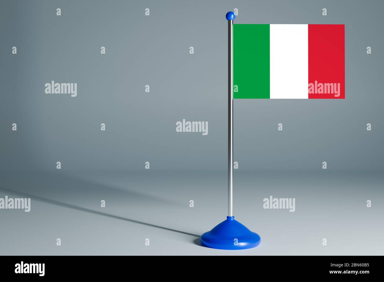 The 3d rendering realistic national flag of Italy on steel pole on gray ...