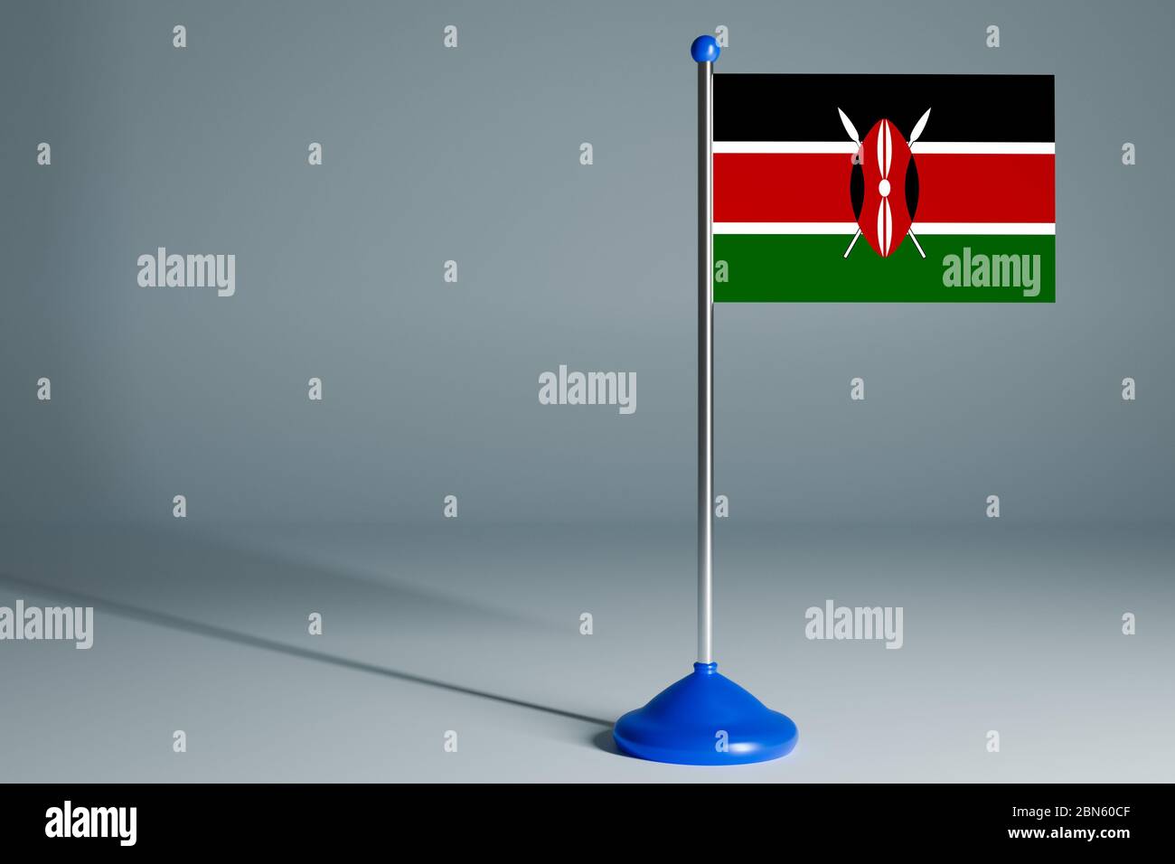 The 3d rendering realistic national flag of Kenya on steel pole on gray ...