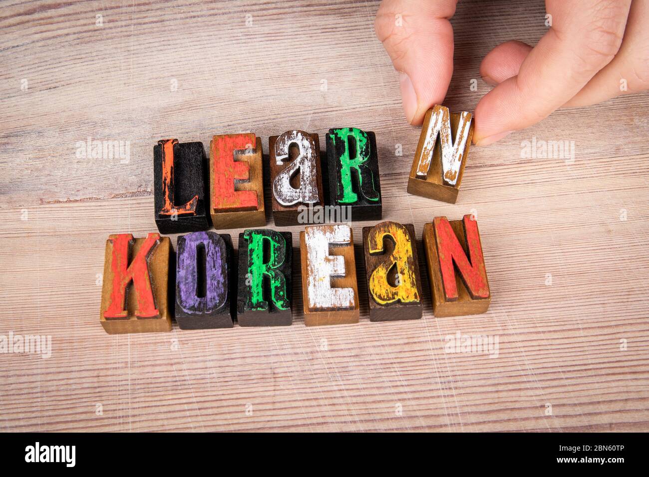 LEARN KOREAN. Language training, skills and education concept. Colored ...