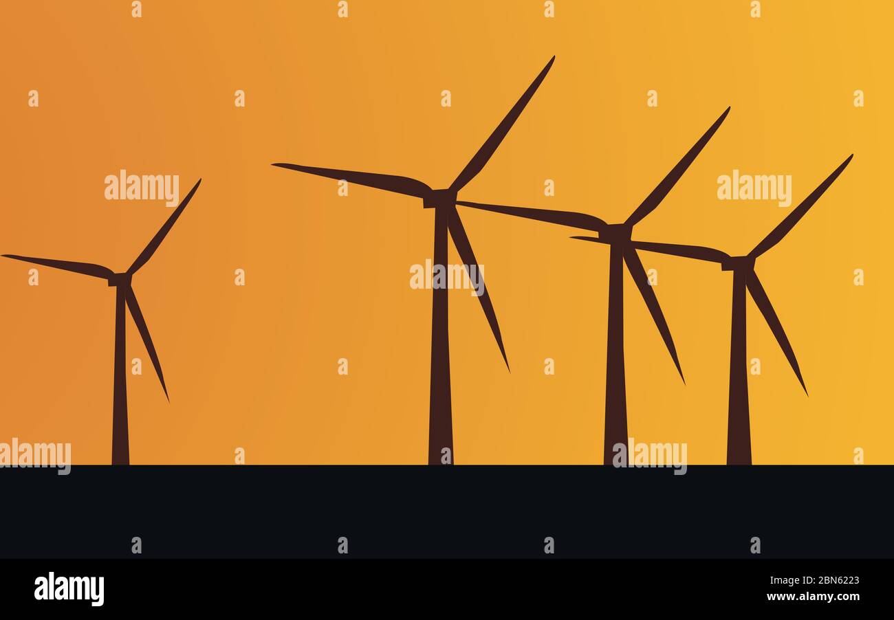 black wind turbines on orange background Stock Photo - Alamy