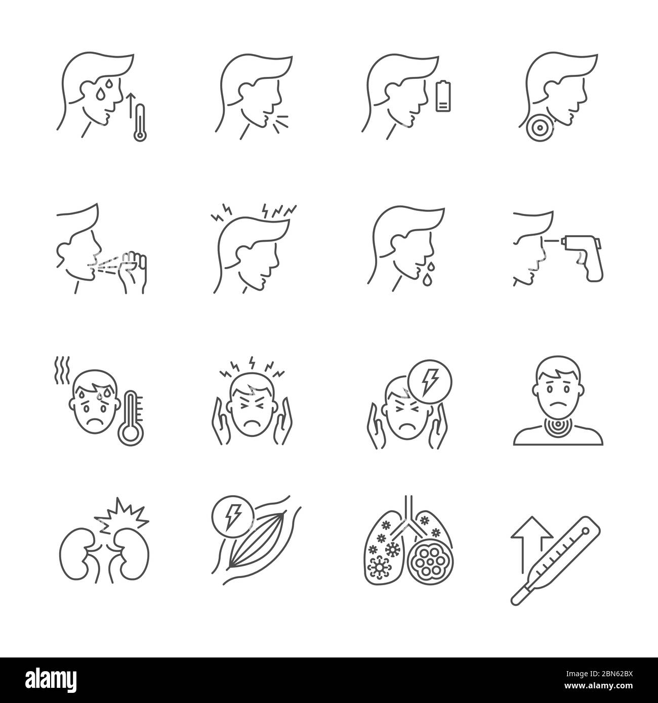 Coronavirus symptoms thin line vector icons set Stock Vector Image ...