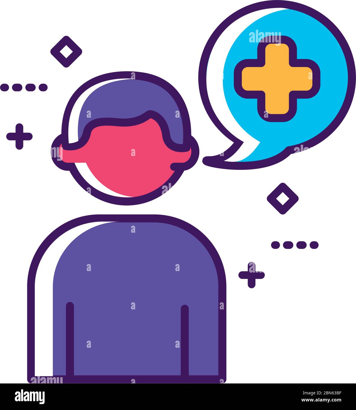 man talking with medical cross symbol line and fill style Stock Vector ...