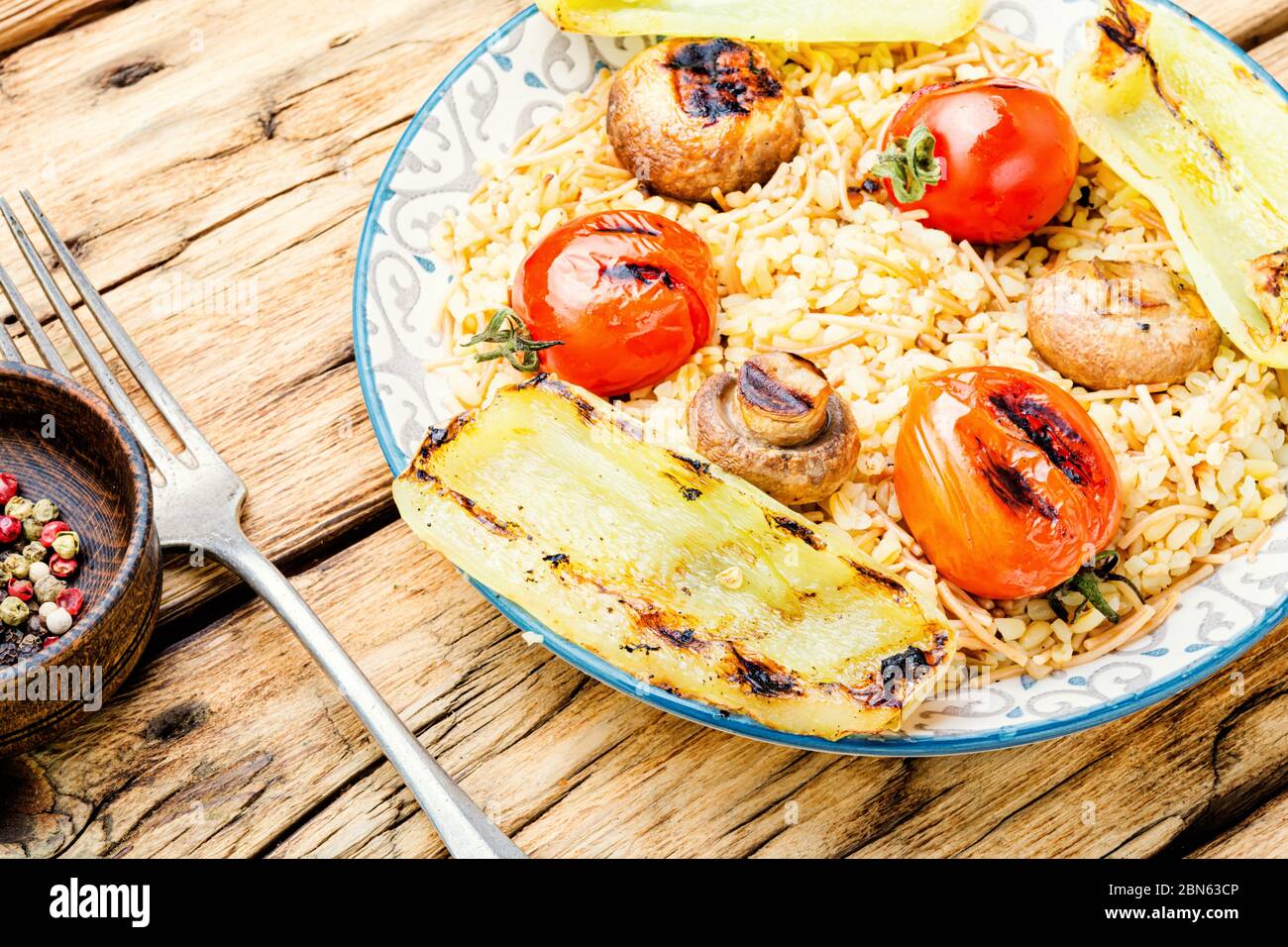 Classic Turkish pilaf with noodles.Turkish rice, grilled rice with ...