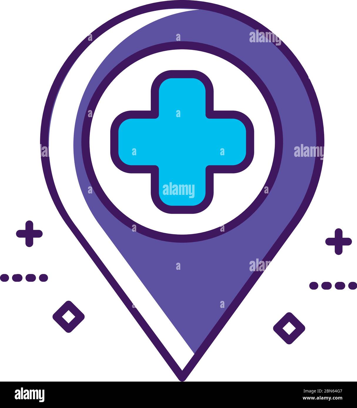 medical cross symbol with pin location line and fill style Stock Vector ...