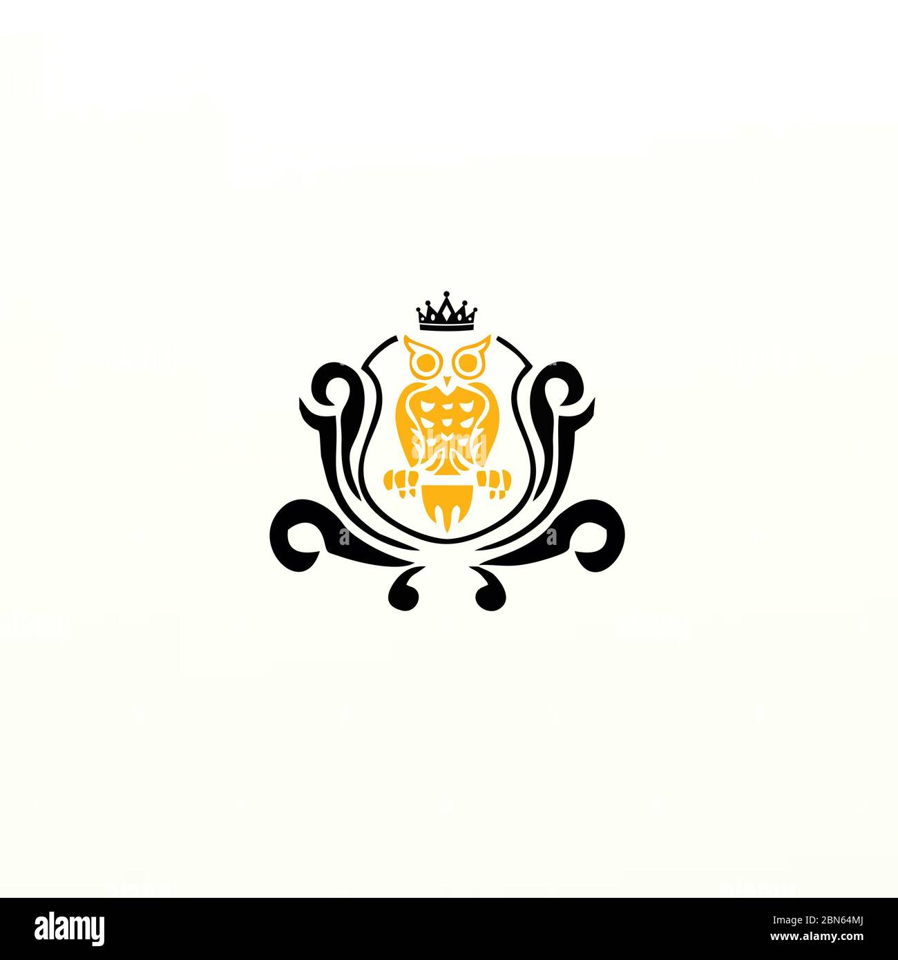 black pattern with orange owl and black crown on her head on white ...