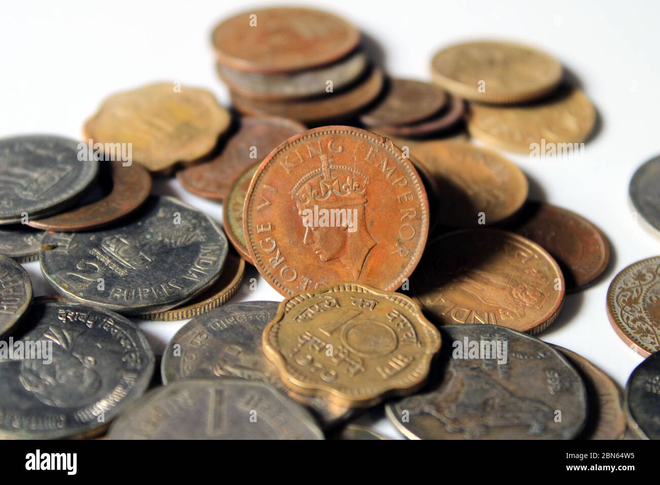 Indian Old vintage coins. Indian old and new coins isolated on white ...