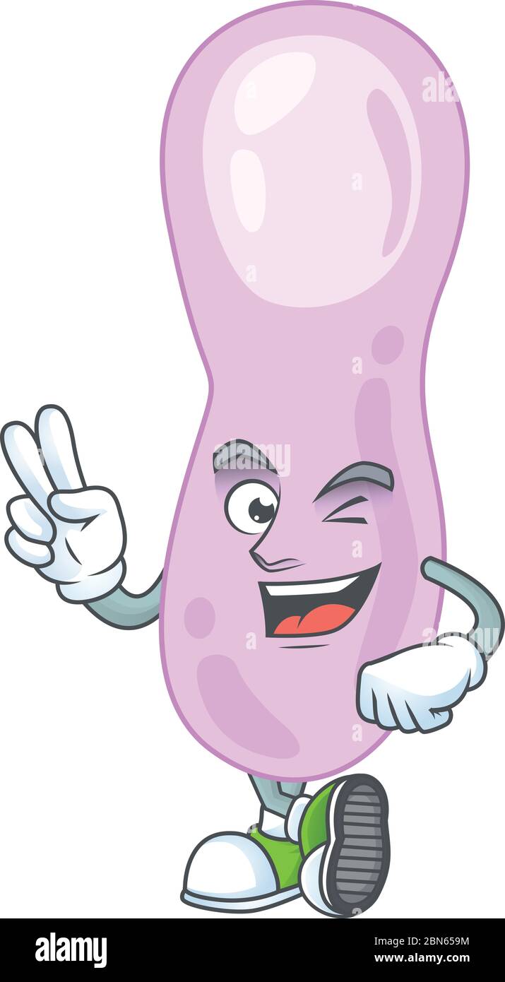 smiling clostridium botulinum cartoon mascot style with two fingers ...