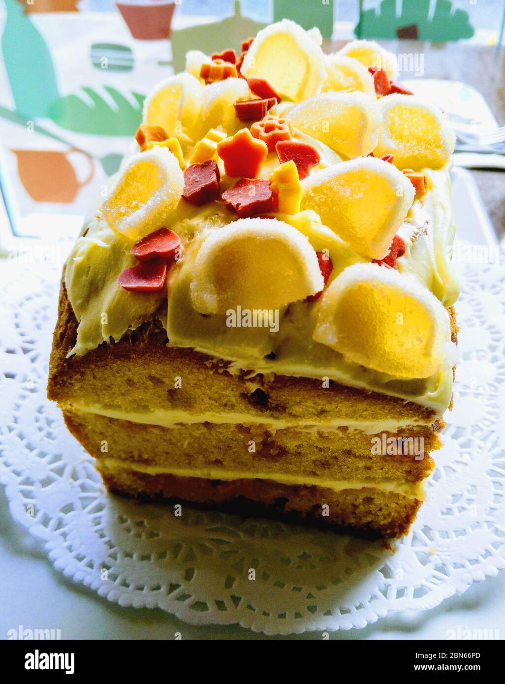 lemon log cake, backlit, window light and bright colours,lemon sweets ...