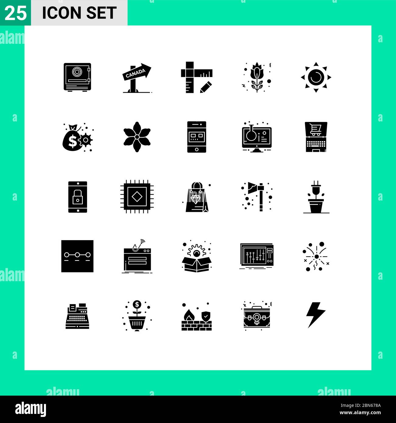 25 Thematic Vector Solid Glyphs and Editable Symbols of rose, flower ...