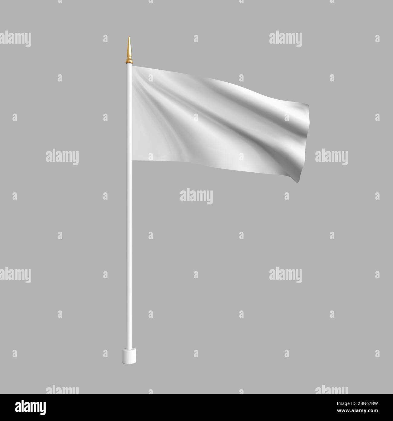 Realistic white flag waving in the wind. 3D advertising textile vector ...