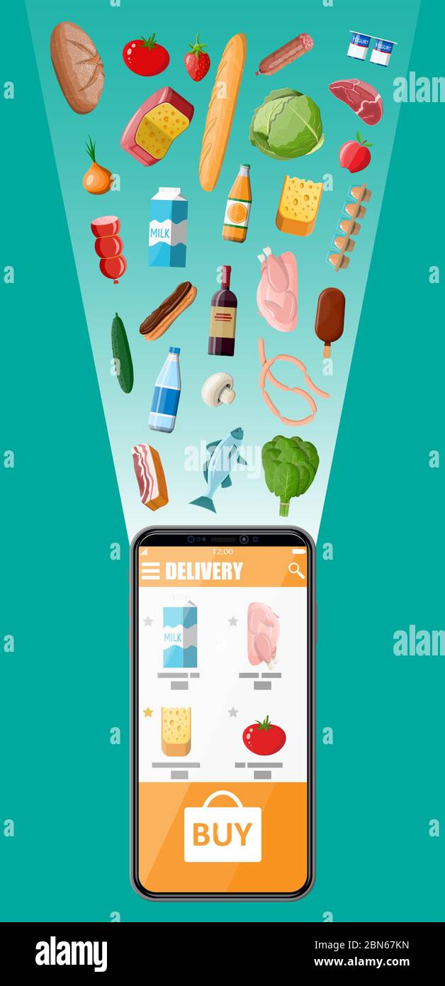 Hand holding smartphone with food shopping app Stock Vector Image & Art ...