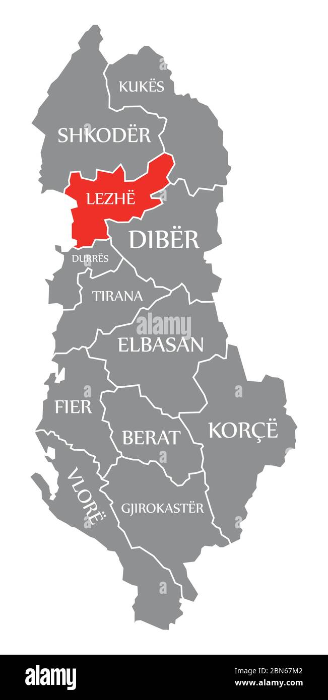 Lezhe red highlighted in map of Albania Stock Vector Image & Art - Alamy