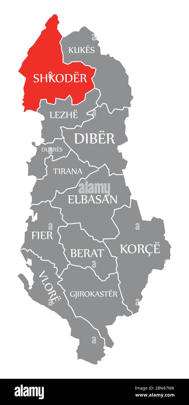 Shkoder red highlighted in map of Albania Stock Vector Image & Art - Alamy