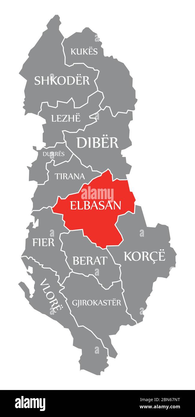 Elbasan red highlighted in map of Albania Stock Vector Image & Art - Alamy