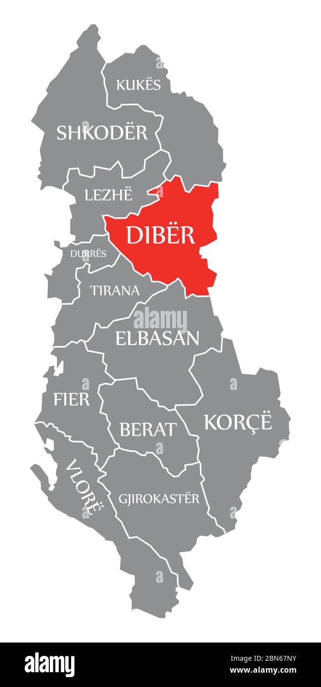 Diber red highlighted in map of Albania Stock Vector Image & Art - Alamy