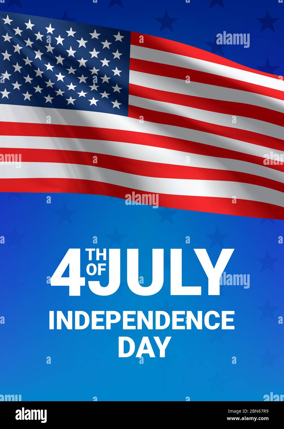 Happy 4th of July USA Independence Day. Waving flag of the america. 3D ...