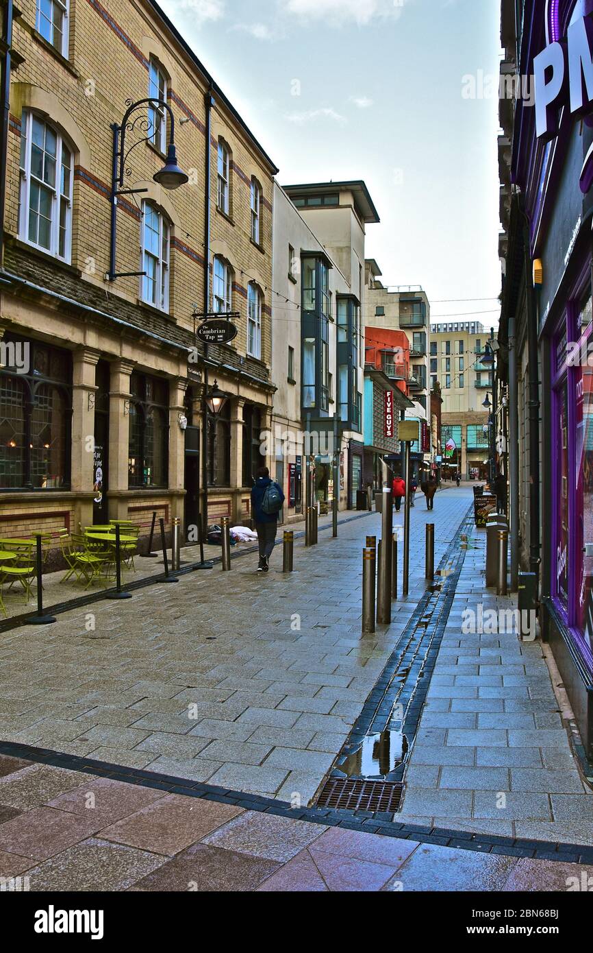 A local view along Caroline Street in Cardiff City centre. A popular ...
