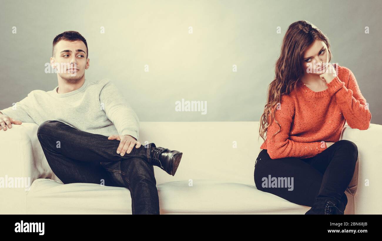 Bad relationship concept. Man and woman in disagreement. Young couple ...