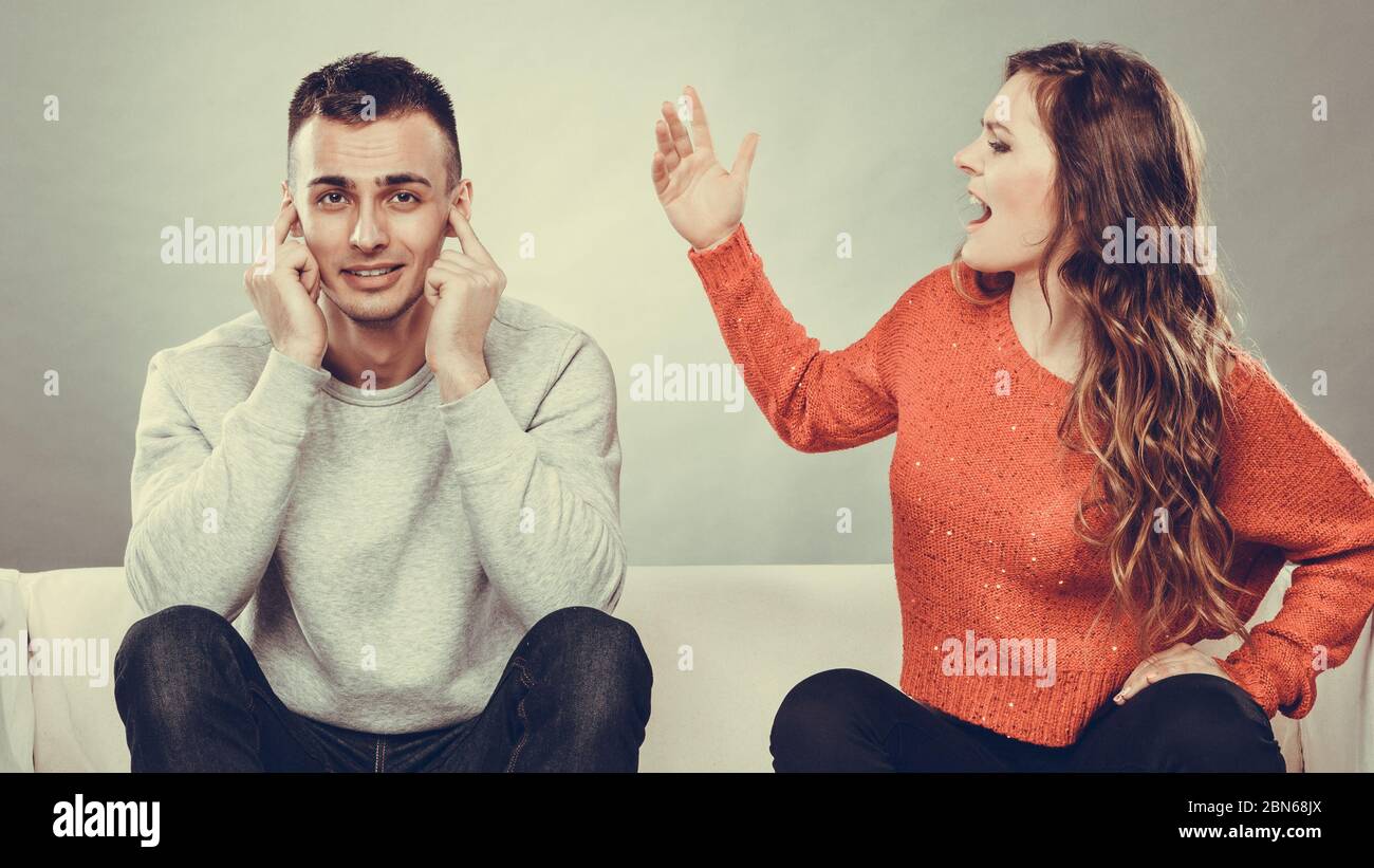 couple having argument - conflict, bad relationships. Angry fury woman ...
