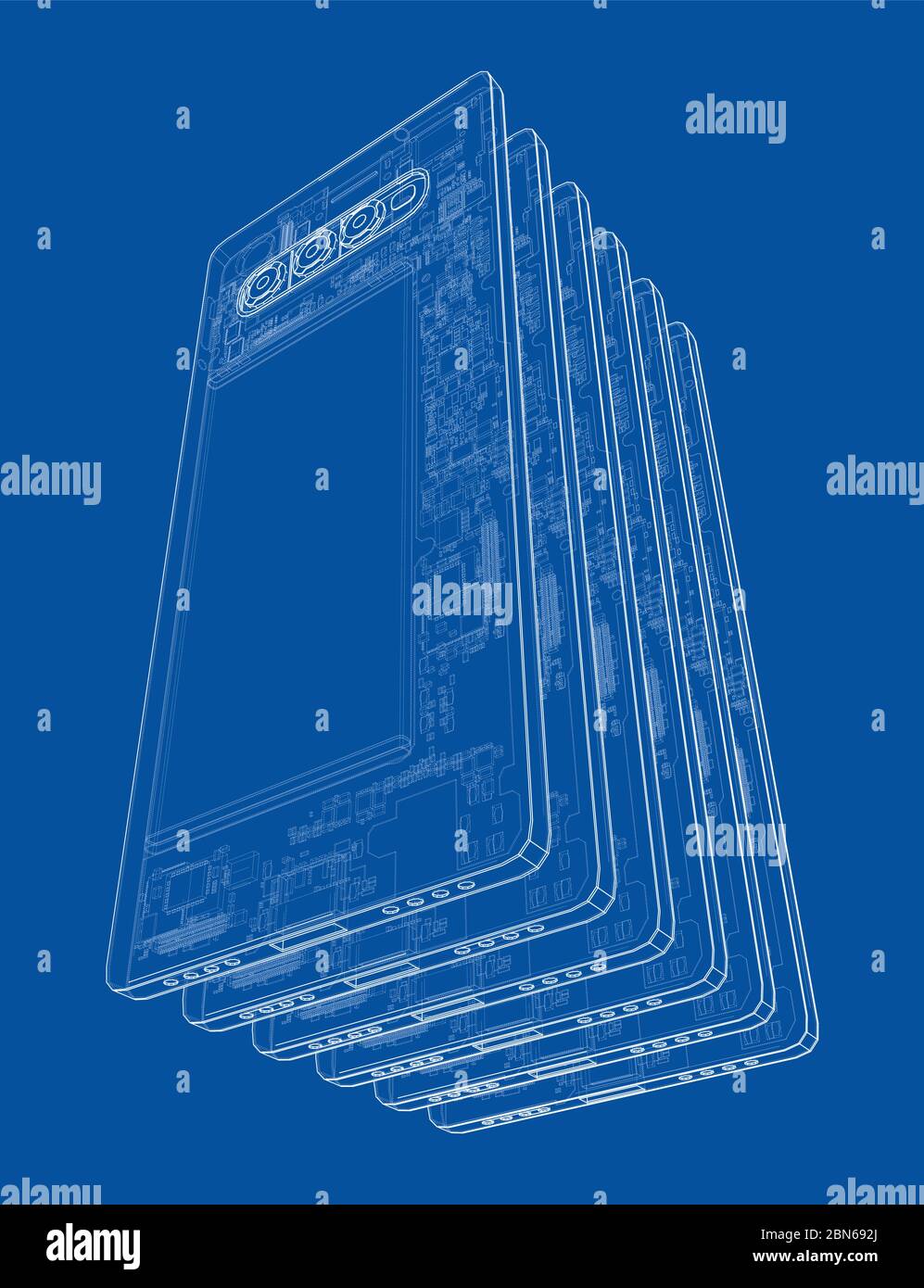Smartphones concept outline. Vector rendering of 3d. Wire-frame style ...