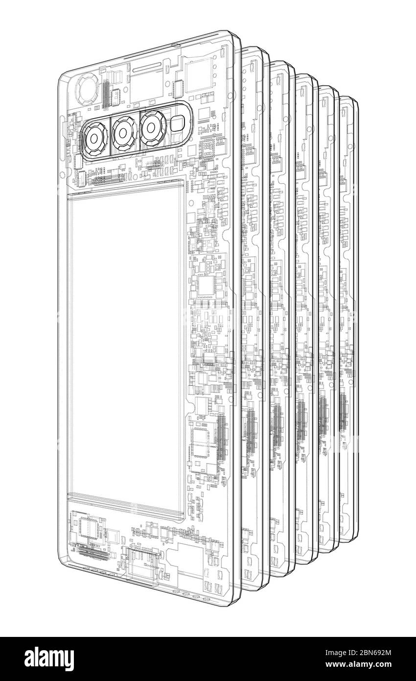 Smartphones concept outline. Vector rendering of 3d. Wire-frame style ...