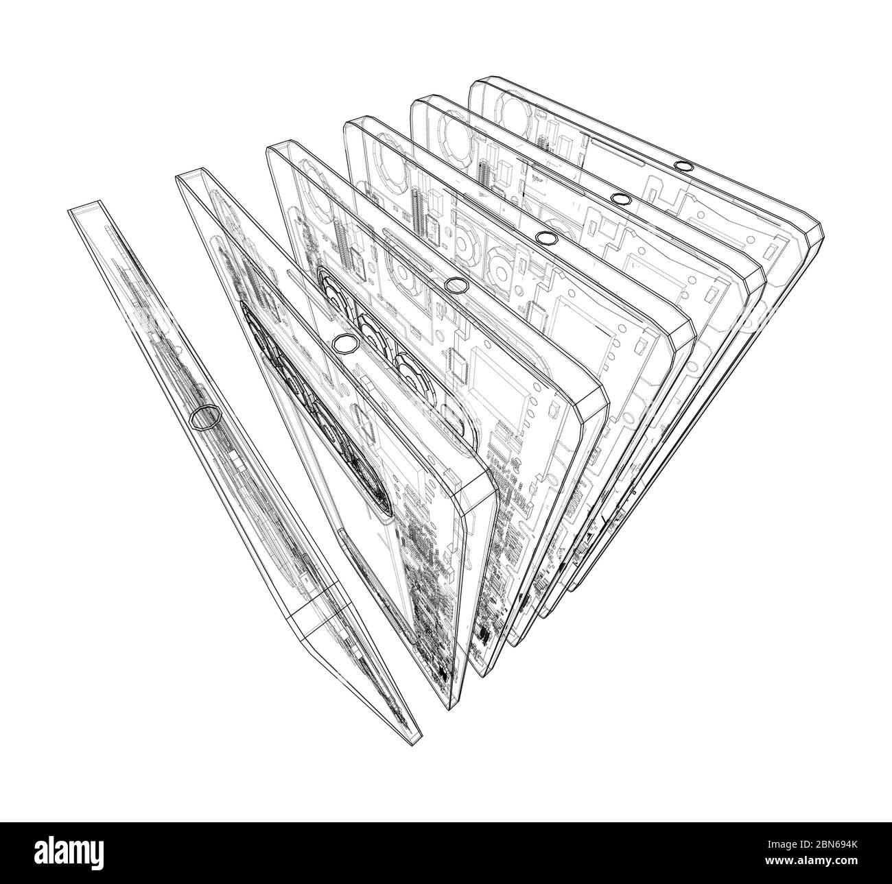 Smartphones concept outline. Vector rendering of 3d. Wire-frame style ...