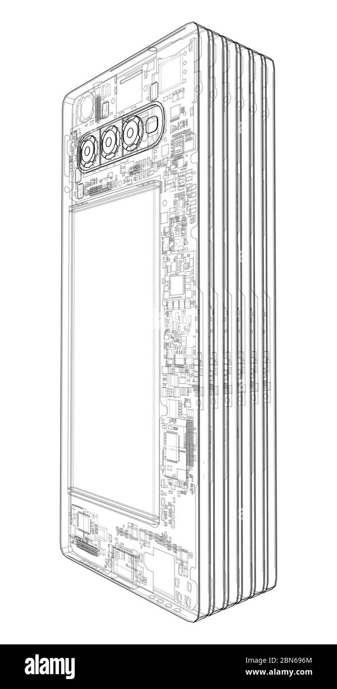 Smartphones concept outline. Vector rendering of 3d. Wire-frame style ...