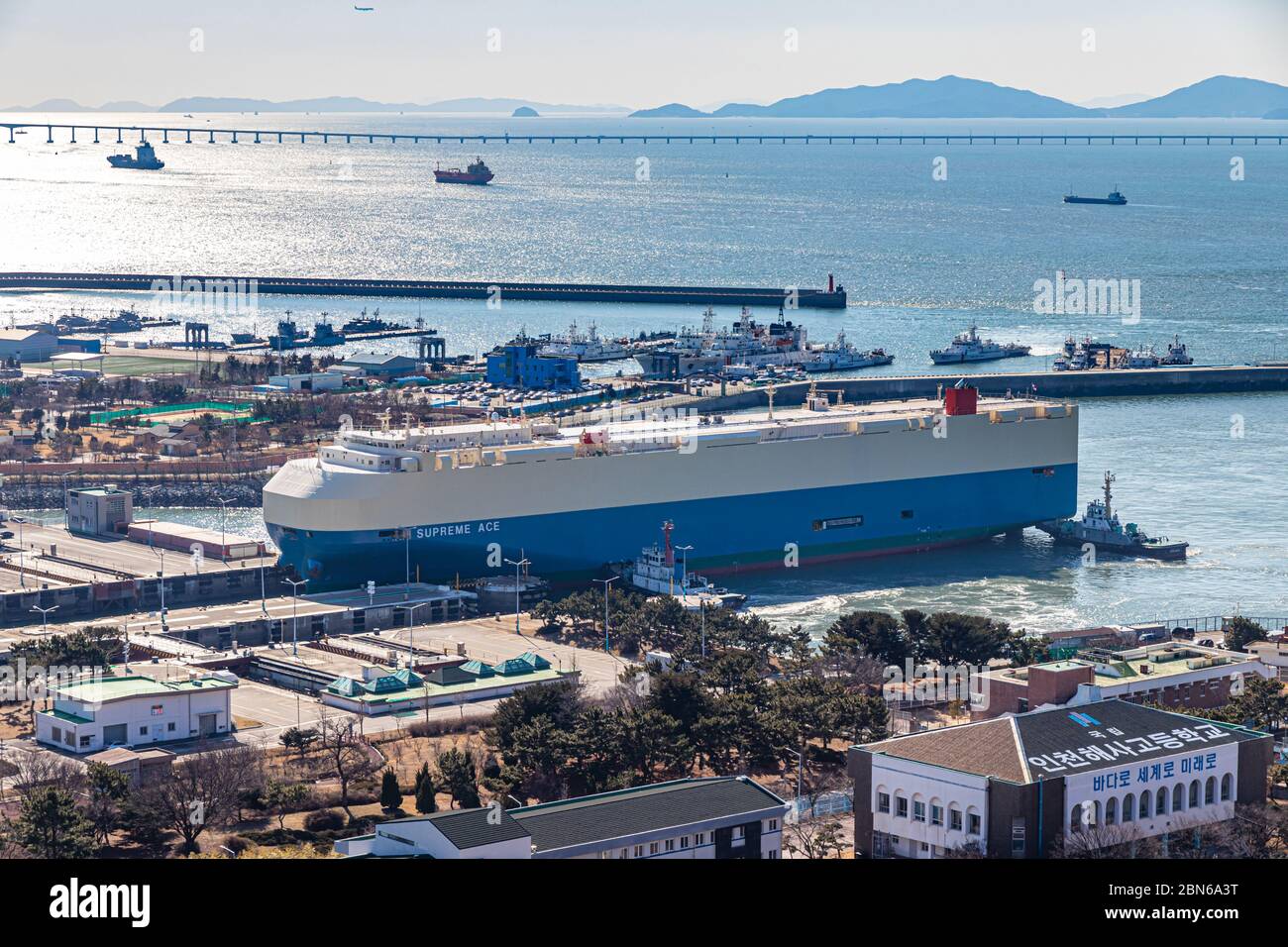 Incheon South Korea-February 23, 2020. Incheon Port Pier and Car ...