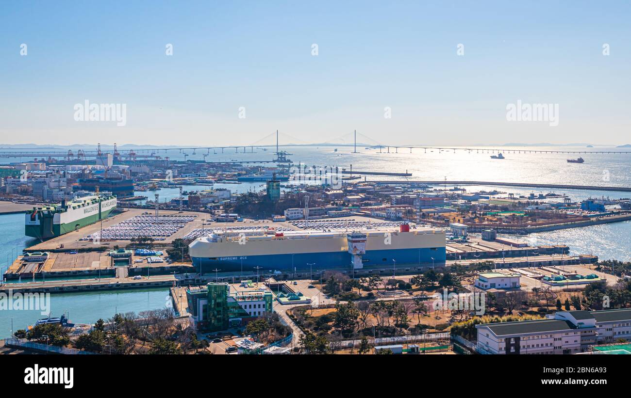 Incheon South Korea-February 23, 2020. Incheon Port Pier and Car ...
