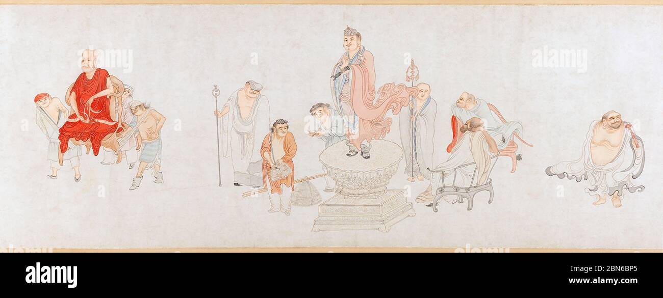 China: 'The Sixteen Luohans'. Detail (3, centre left) of handscroll ...