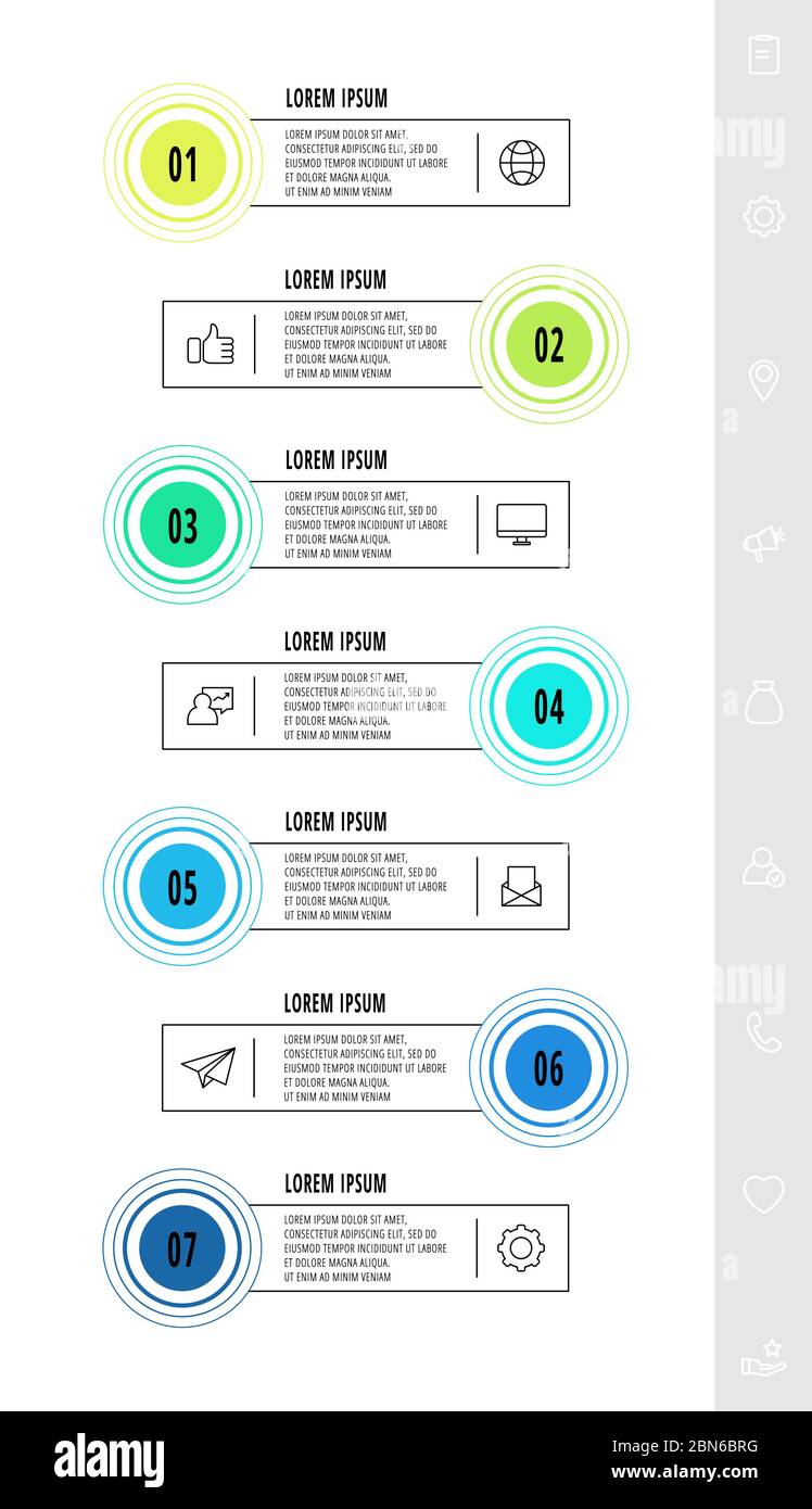 Infographic circles with 7 steps, labels. Line vector template. Can be used for business, web ...