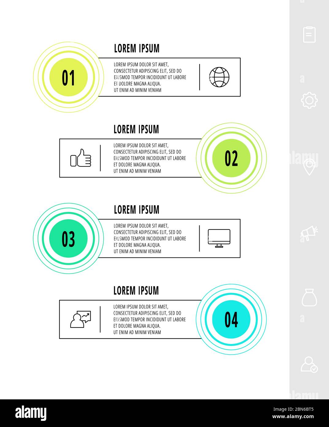 Infographic circles with 4 steps, labels. Line vector template. Can be used for diagram ...