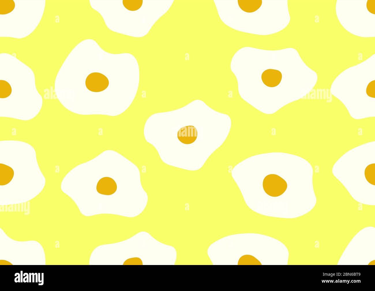 Seamless fried eggs pattern isolated on yellow background using as breakfast and food geometric ...